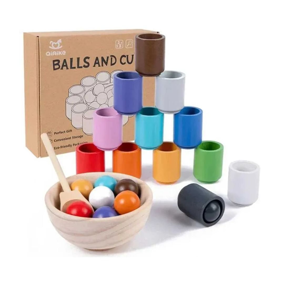 Rainbow Color Sorting Balls – Montessori Wooden Learning Toy for Toddl ...