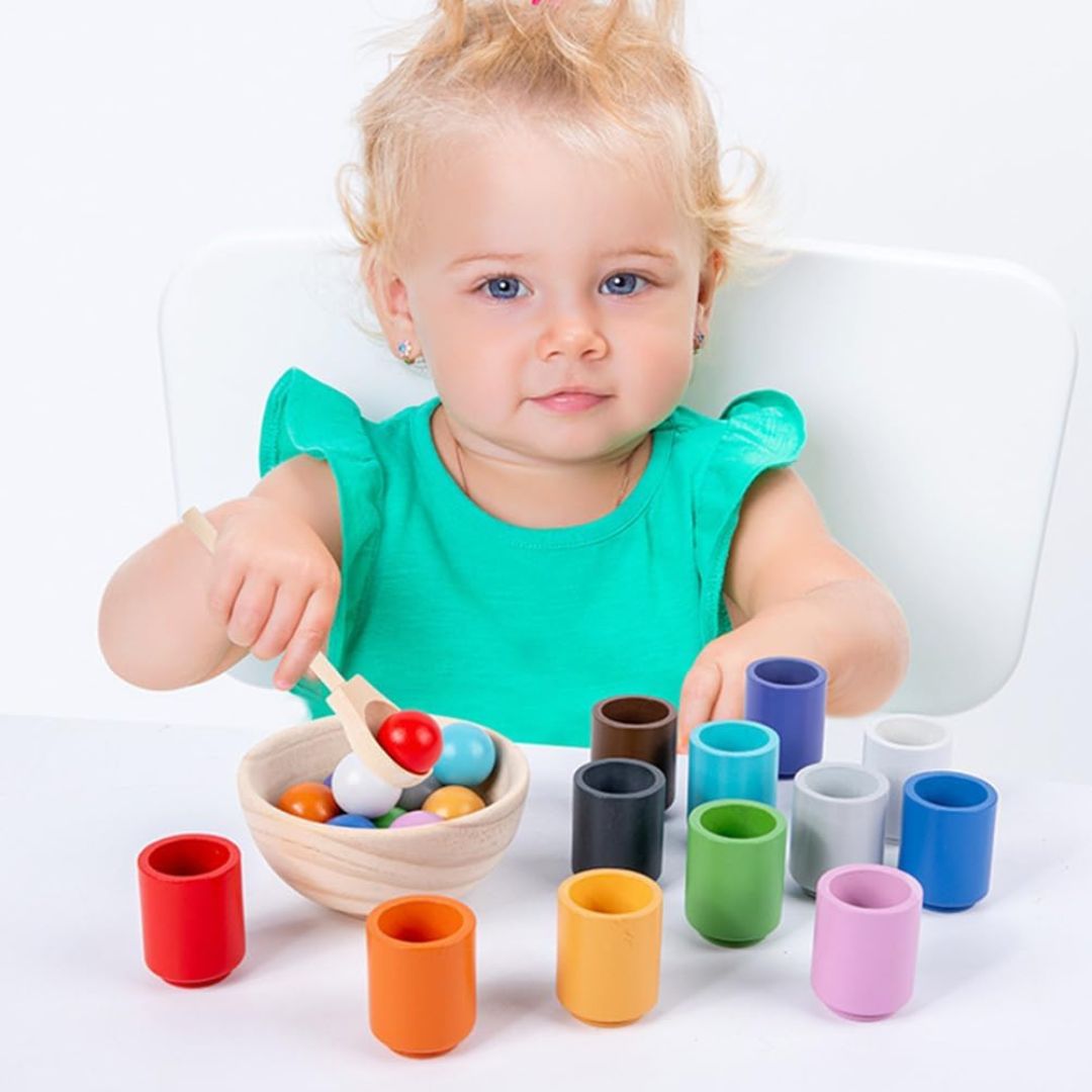 Rainbow Color Sorting Balls – Montessori Wooden Learning Toy for Toddl ...