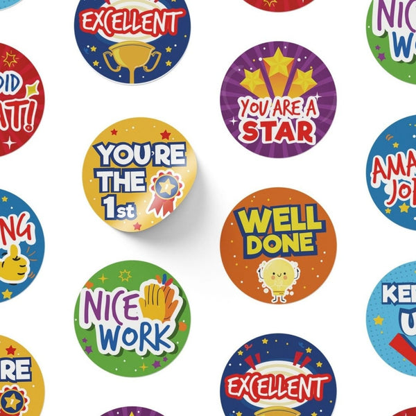 Teacher English Reward Motivational Round Stickers - 500 Stickers – Fun ...