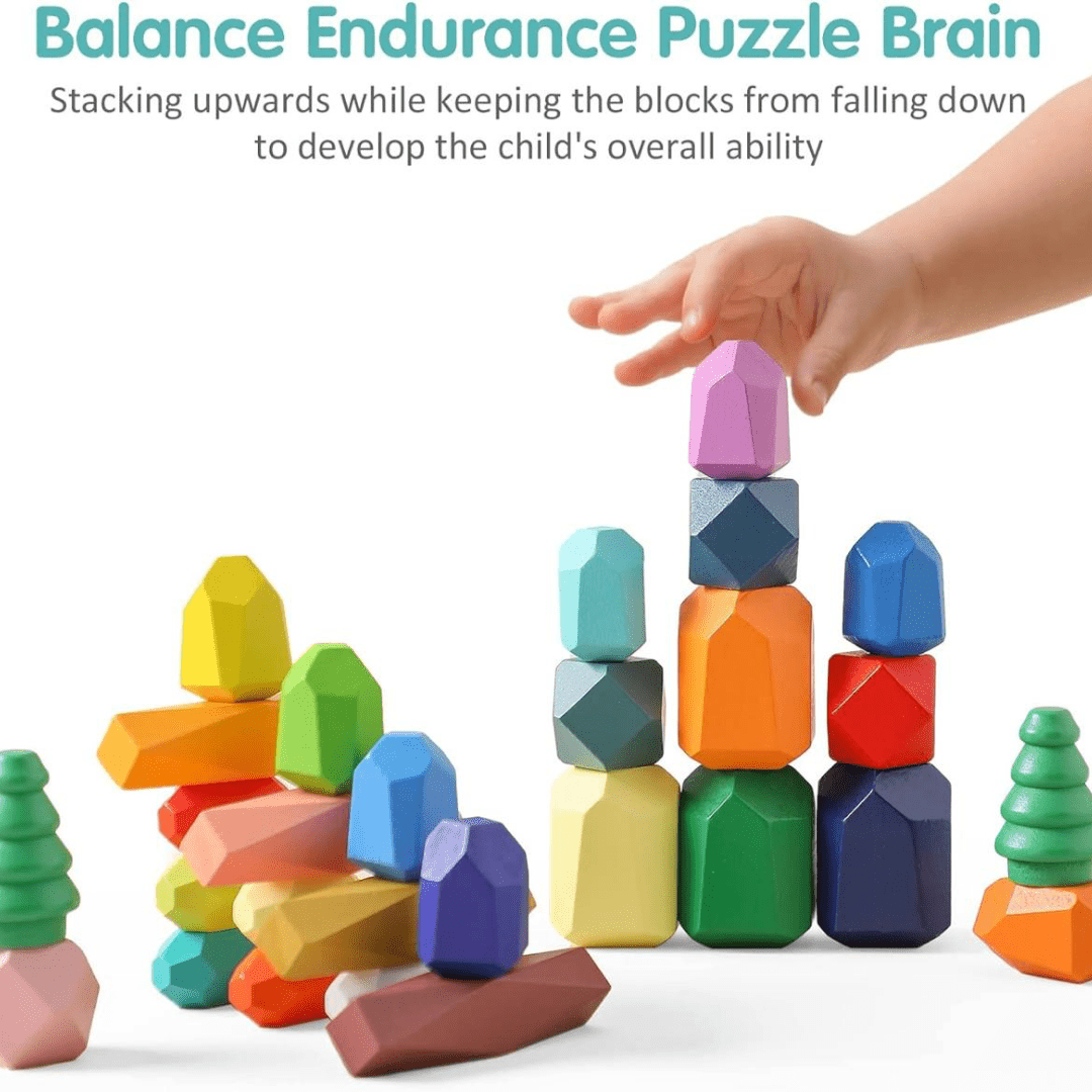 Wooden Sorting Stacking Rocks Balancing Stones,28PCS Stacking Blocks B ...