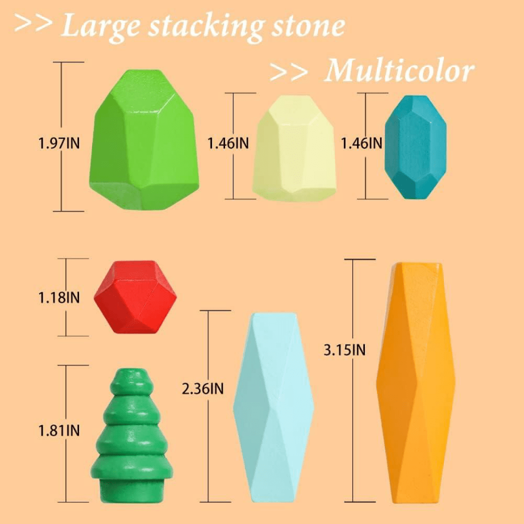 Wooden Sorting Stacking Rocks Balancing Stones,28PCS Stacking Blocks B ...